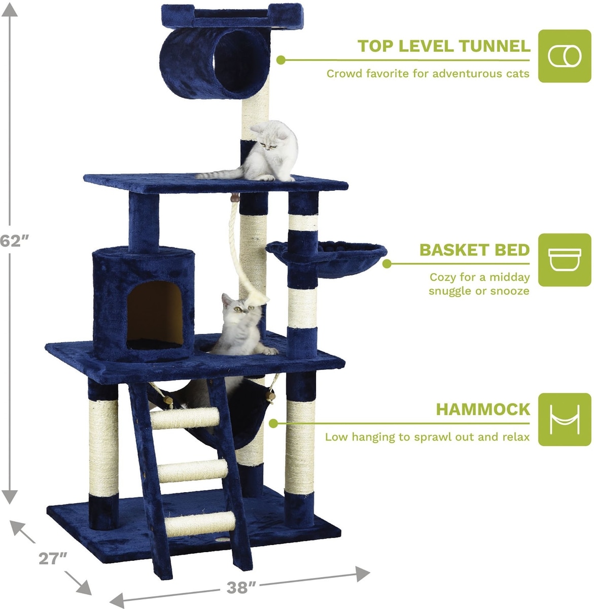 Discontinued - GO PET CLUB 62-in Faux Fur Cat Tree & Condo, Blue ...