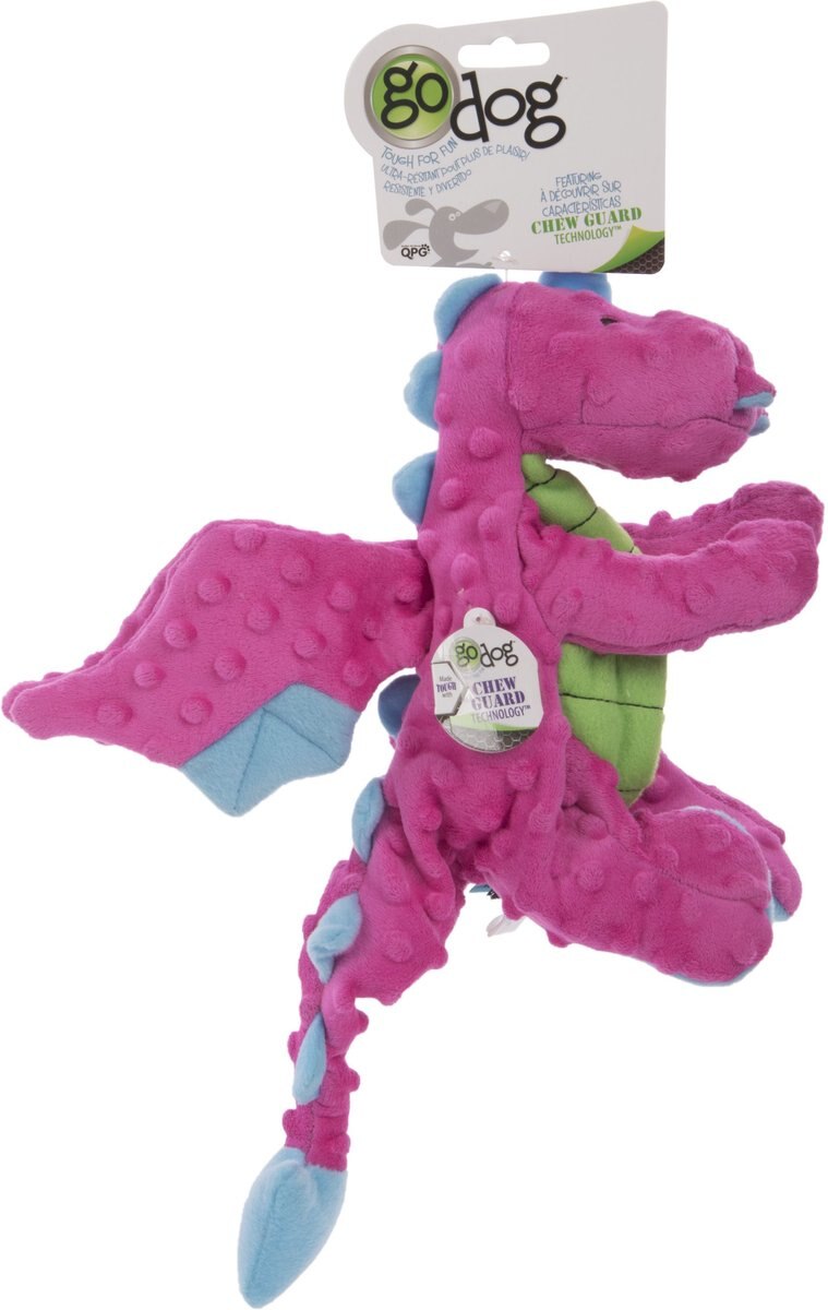 GODOG Dragons Chew Guard Squeaky Plush Dog Toy, Pink, Medium - Chewy.com