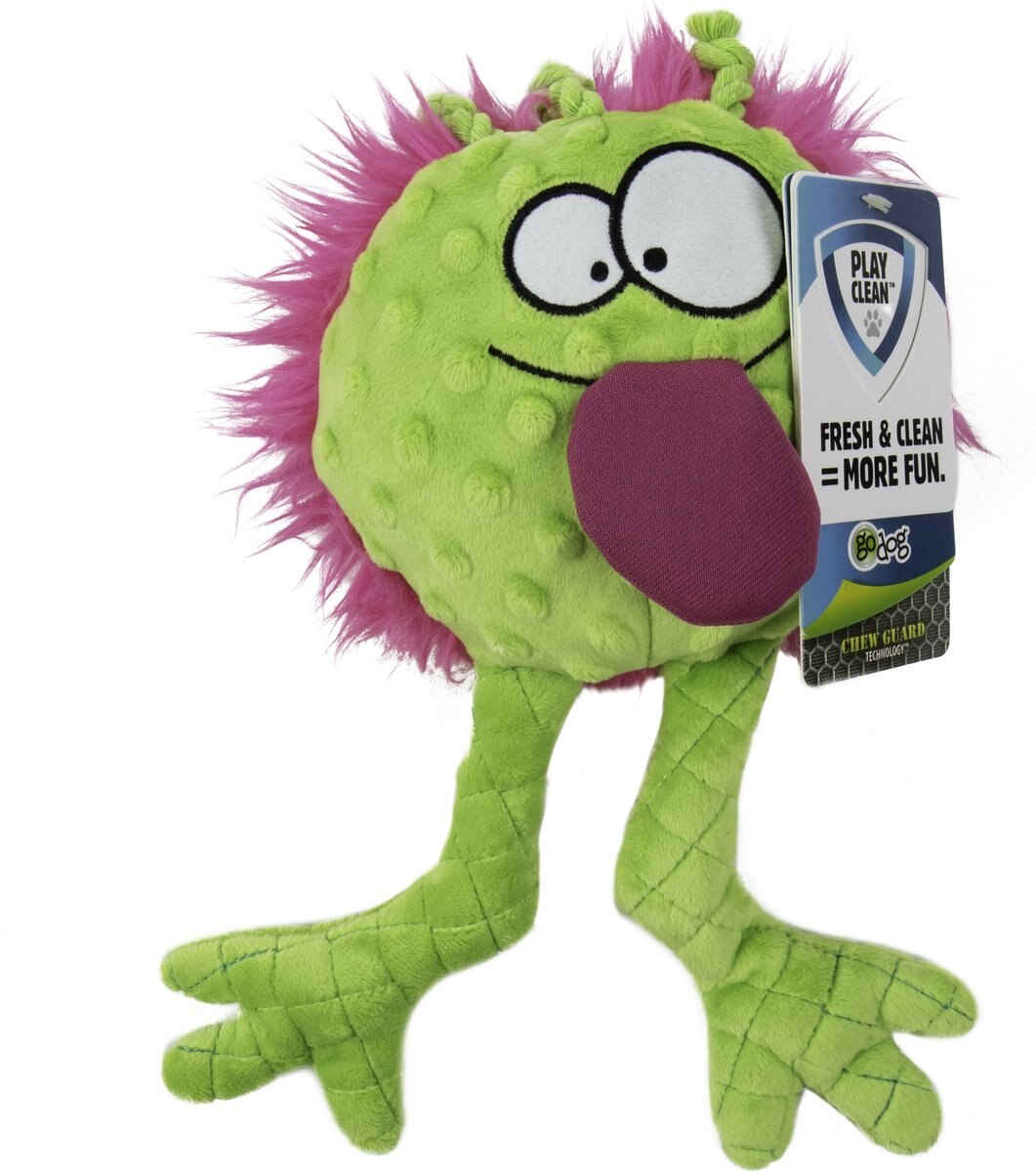 Discontinued - GODOG PlayClean Germs Soft Plush Squeaky Dog Toy, Lime ...