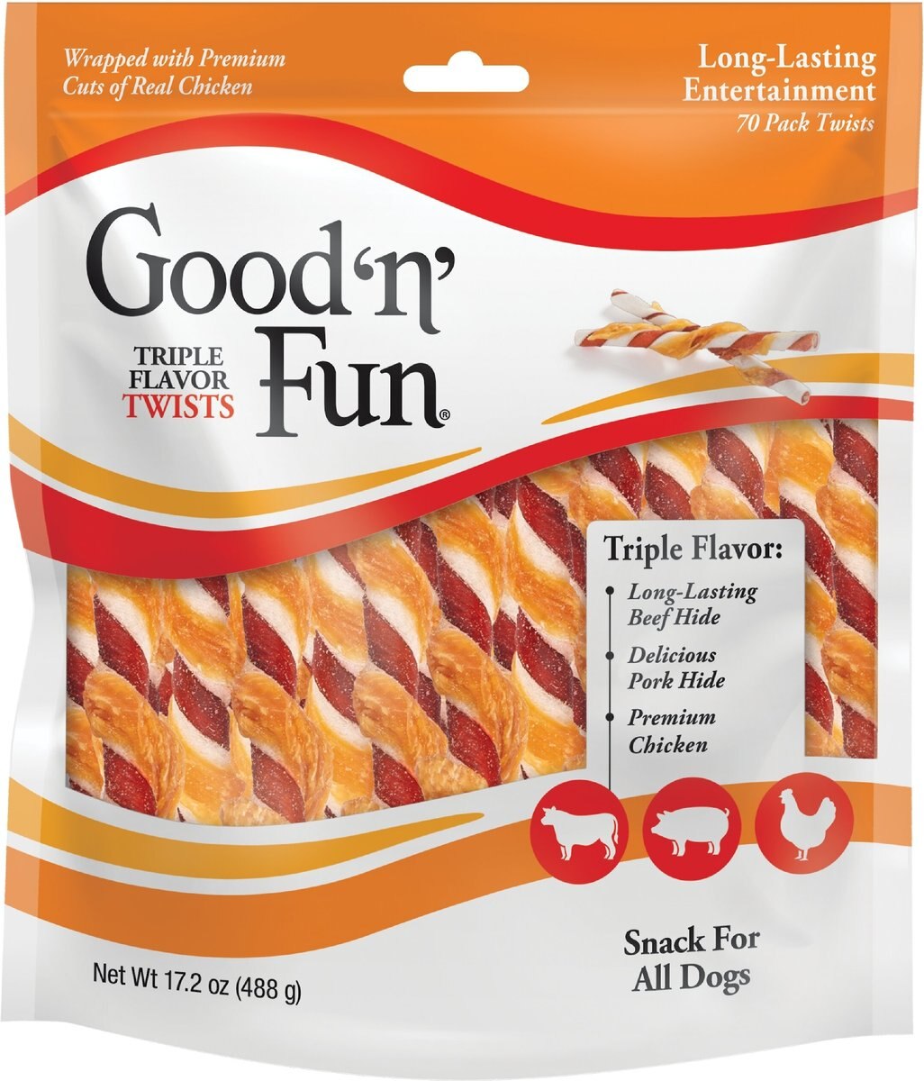 GOOD 'N' FUN Triple Flavor Chews Beef, Pork & Chicken Twists Dog Chews ...