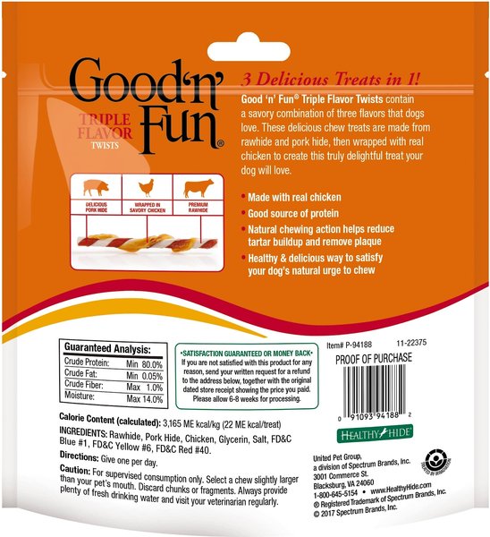 GOOD 'N' FUN Triple Flavor Chews Beef, Pork & Chicken Twists Dog Chews ...