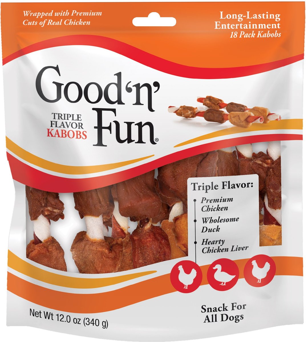 GOOD 'N' FUN Triple Flavor Kabobs Chicken, Duck & Chicken Liver Dog ...