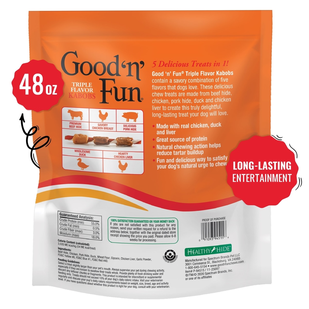 GOOD 'N' FUN Triple Flavor Kabobs Chicken, Duck & Chicken Liver Dog ...