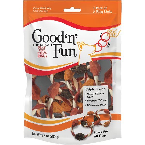GOOD 'N' FUN Triple Flavor Play-Tug-Chew Rings Chicken Liver, Chicken ...