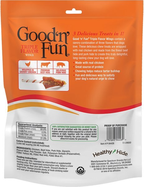 GOOD 'N' FUN Triple Flavor Wings Chicken, Beef & Pork Hide Dog Chews ...