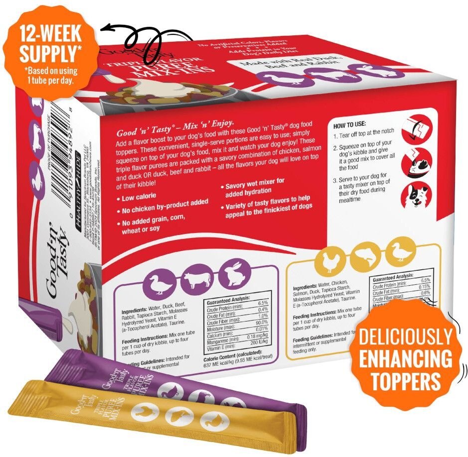 GOOD 'N' TASTY Triple Flavor Mix Variety Pack Puree Dog Food Topper, 84 ...