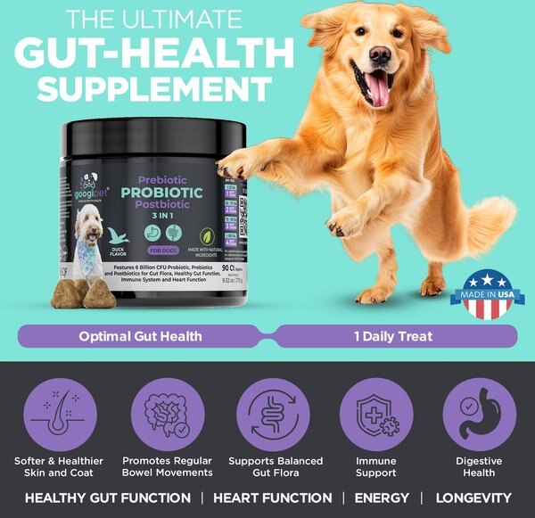 GOOGIPET 3-in-1 Digestive Probiotic Duck Flavored Soft Chew Supplement ...