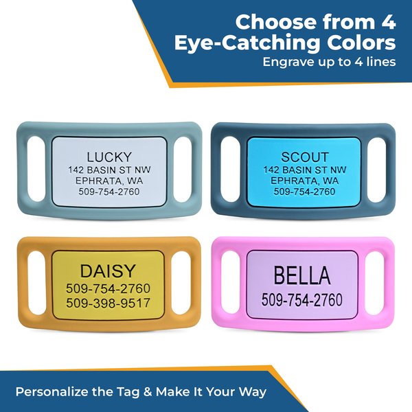 GOTAGS Engraved Silent Silicone Personalized Dog & Cat ID Tag, Blue ...