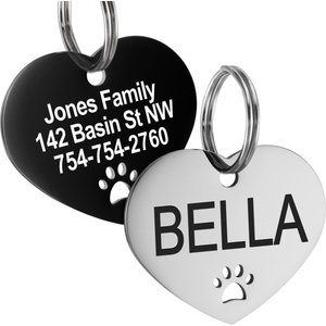 GOTAGS Heart with Paw Cutout Stainless Steel Personalized Dog & Cat ID ...