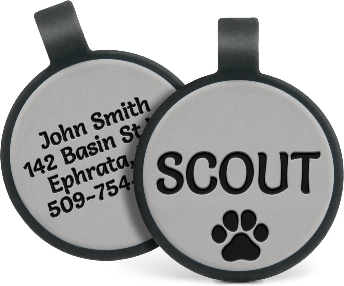 GOTAGS Personalized Silicone Round Dog & Cat ID Tag, Large, Gray ...