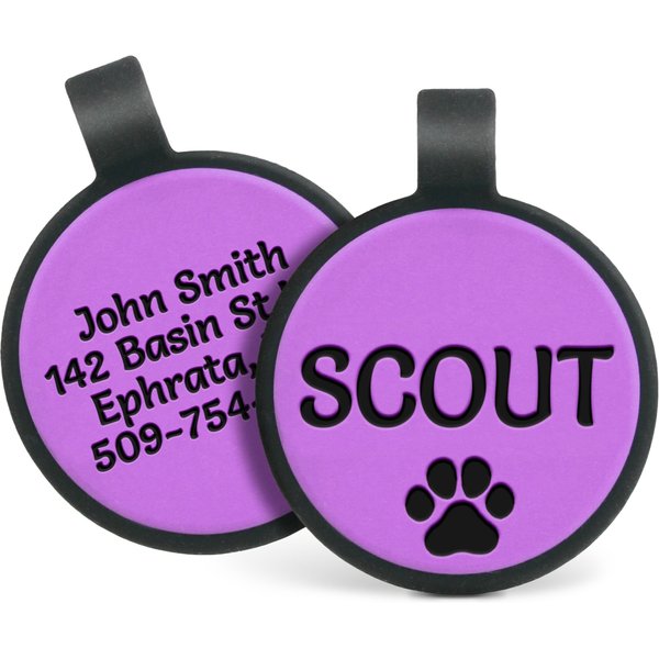 GOTAGS Personalized Silicone Round Dog & Cat ID Tag, Large, Purple ...