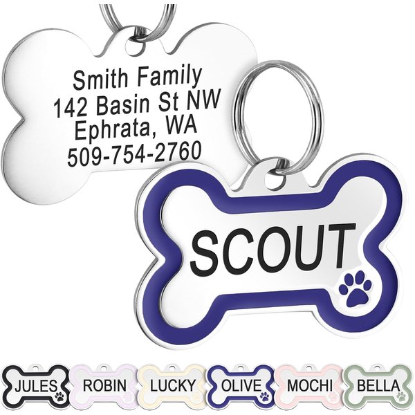 GOTAGS Bone with Paw Cutout Stainless Steel Personalized Dog & Cat ID ...