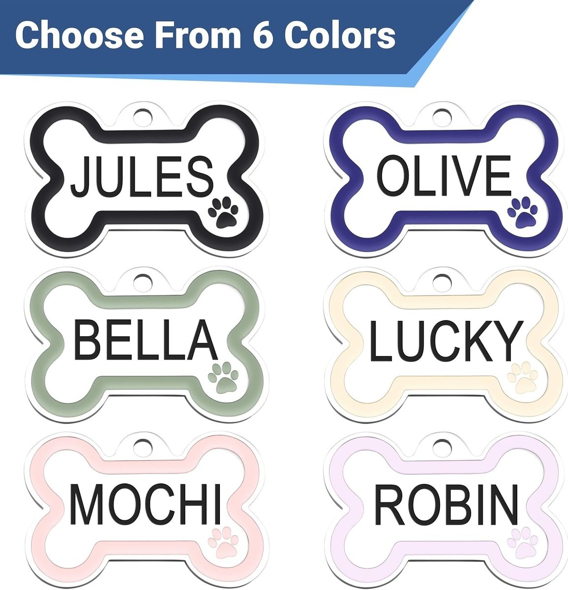 GOTAGS Personalized Stainless Steel with Enamel Paw Design Bone Shaped ...