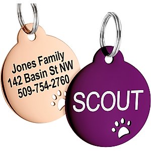 GOTAGS Round with Paw Cutout Stainless Steel Personalized Dog & Cat ID ...