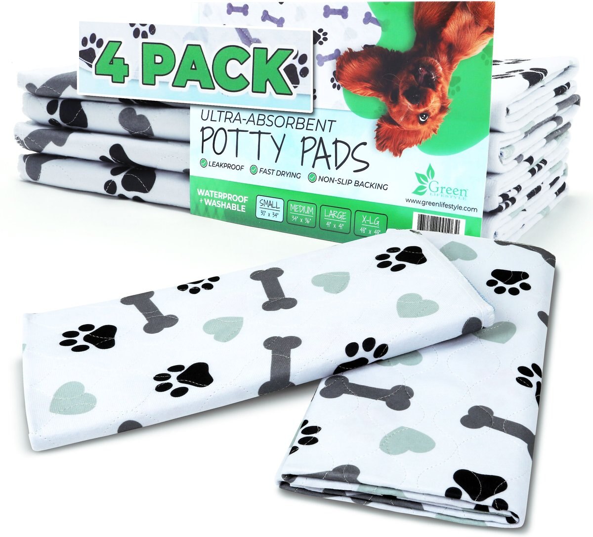GREEN LIFESTYLE Printed Reusable Cat & Dog Pee Pads, Blue & White, 30 x ...