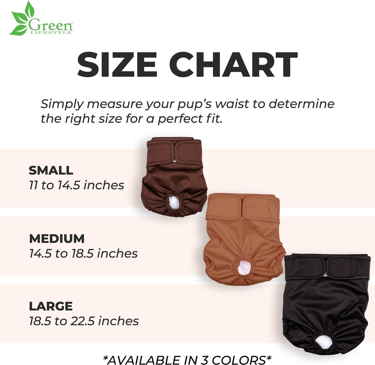 GREEN LIFESTYLE Washable Dog Diapers, 3 count, Dark Brown, Small: 12 to ...