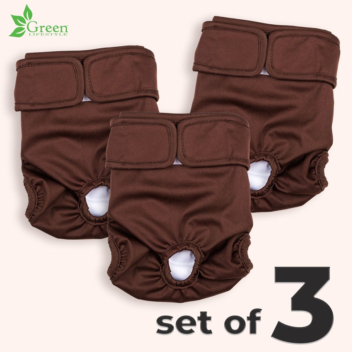 GREEN LIFESTYLE Washable Dog Diapers, 3 count, Dark Brown, Small: 12 to ...