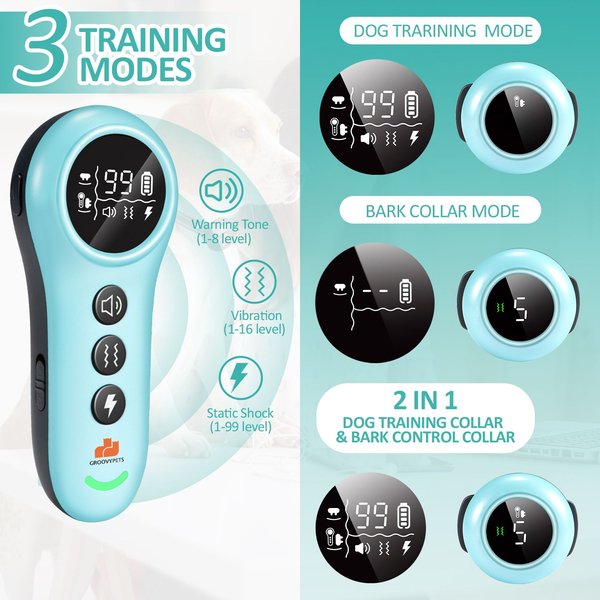 GROOVYPETS 550-Yard Auto Anti-Bark Remote Dog Training Shock Dog Collar ...