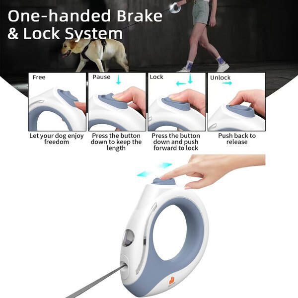 GROOVYPETS LED Flashlight Wearable Hand-Free Retractable Dog Leash, 10 ...