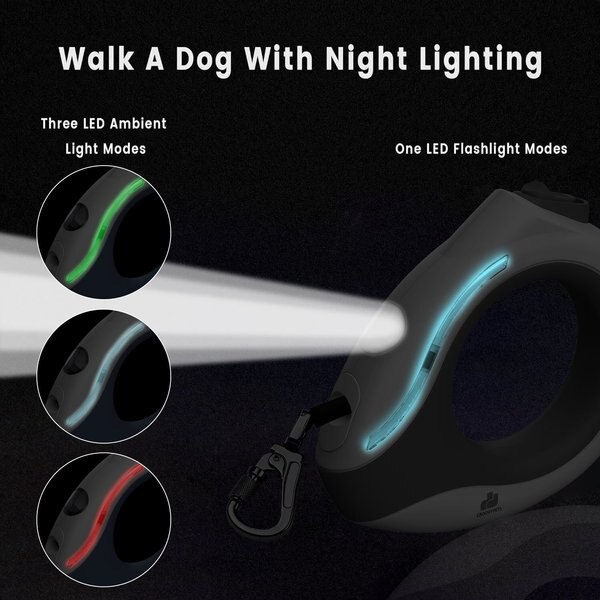 GROOVYPETS LED Flashlight Wearable Hand-Free Retractable Dog Leash, 10 ...