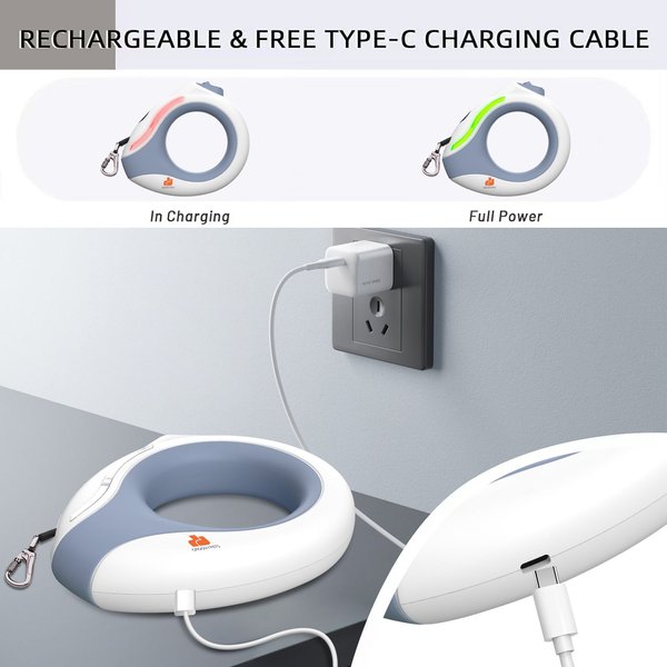 GROOVYPETS LED Flashlight Wearable Hand-Free Retractable Dog Leash, 10 ...