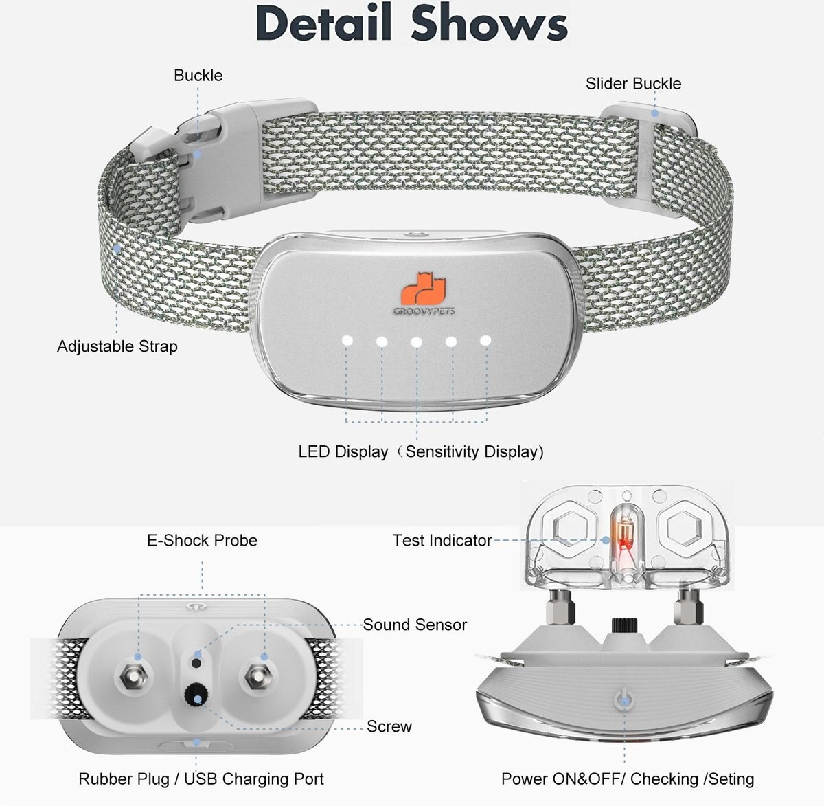 GROOVYPETS Rechargeable Waterproof Bark Control Training Dog Collar ...