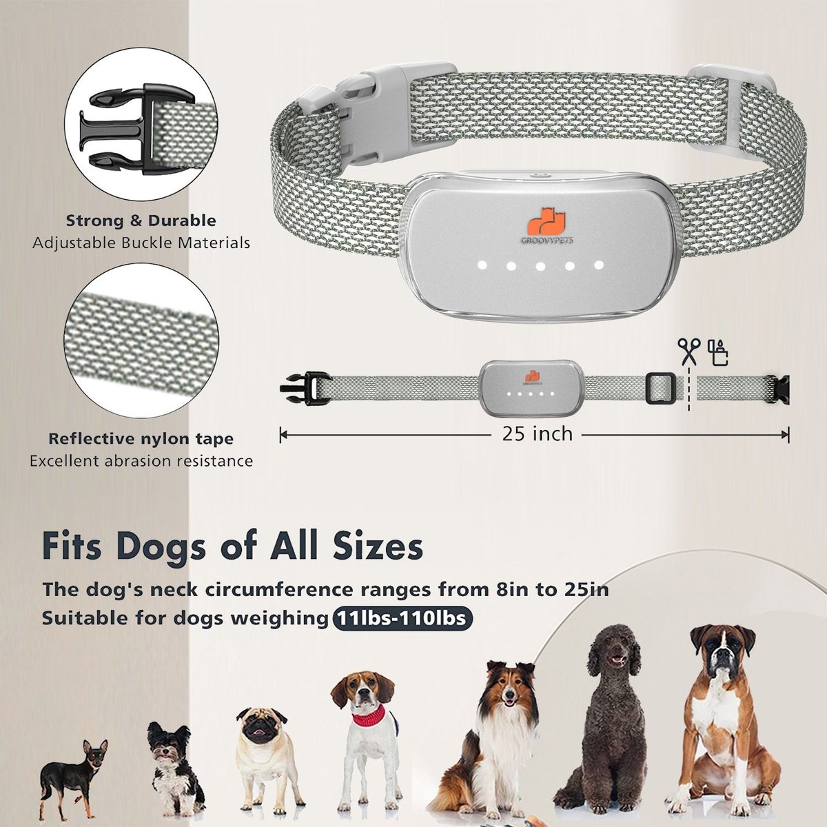 GROOVYPETS Rechargeable Waterproof Bark Control Training Dog Collar ...