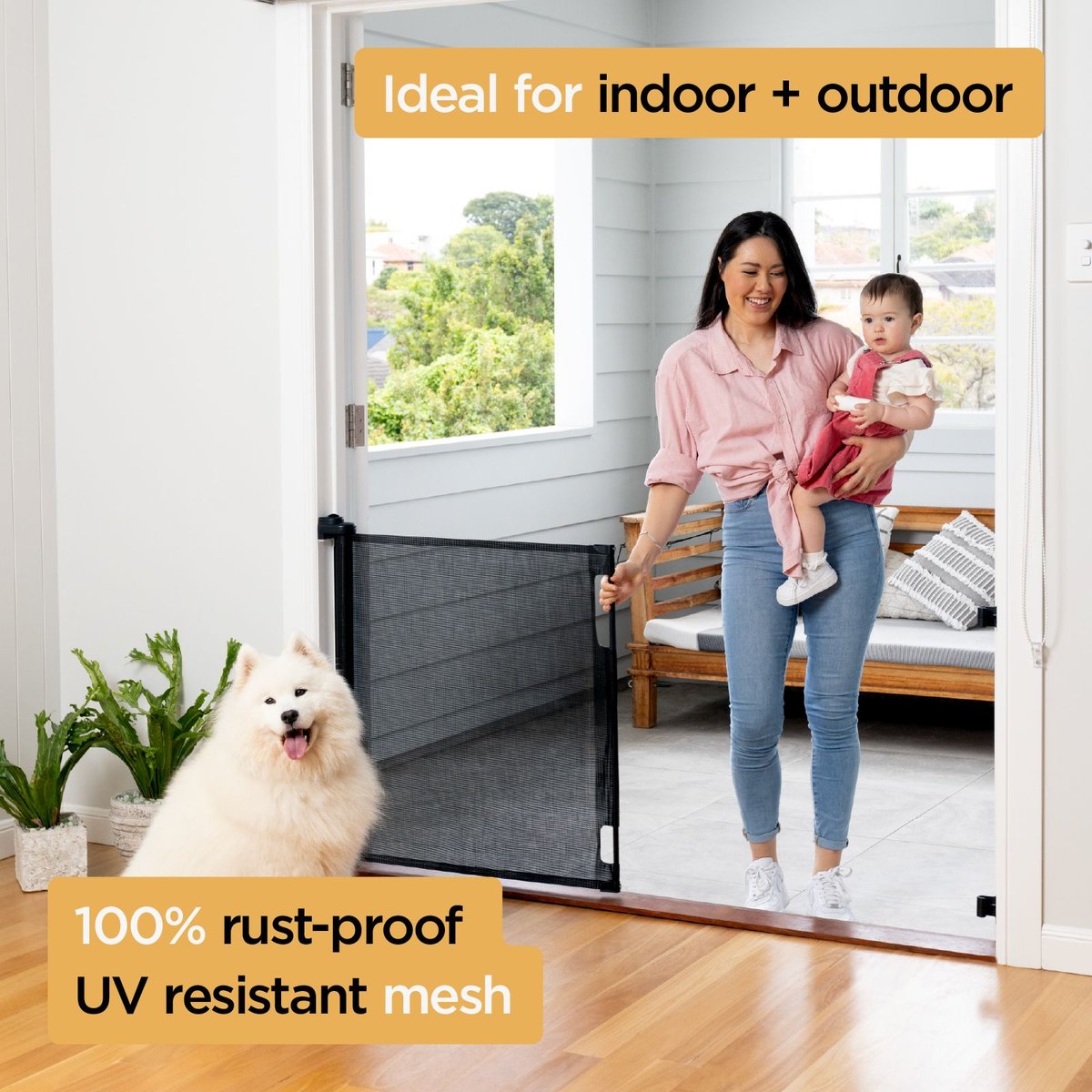 HAKUNA PETS Retractable Steel & Mesh Mounted Dog & Cat Gate, 33-in ...