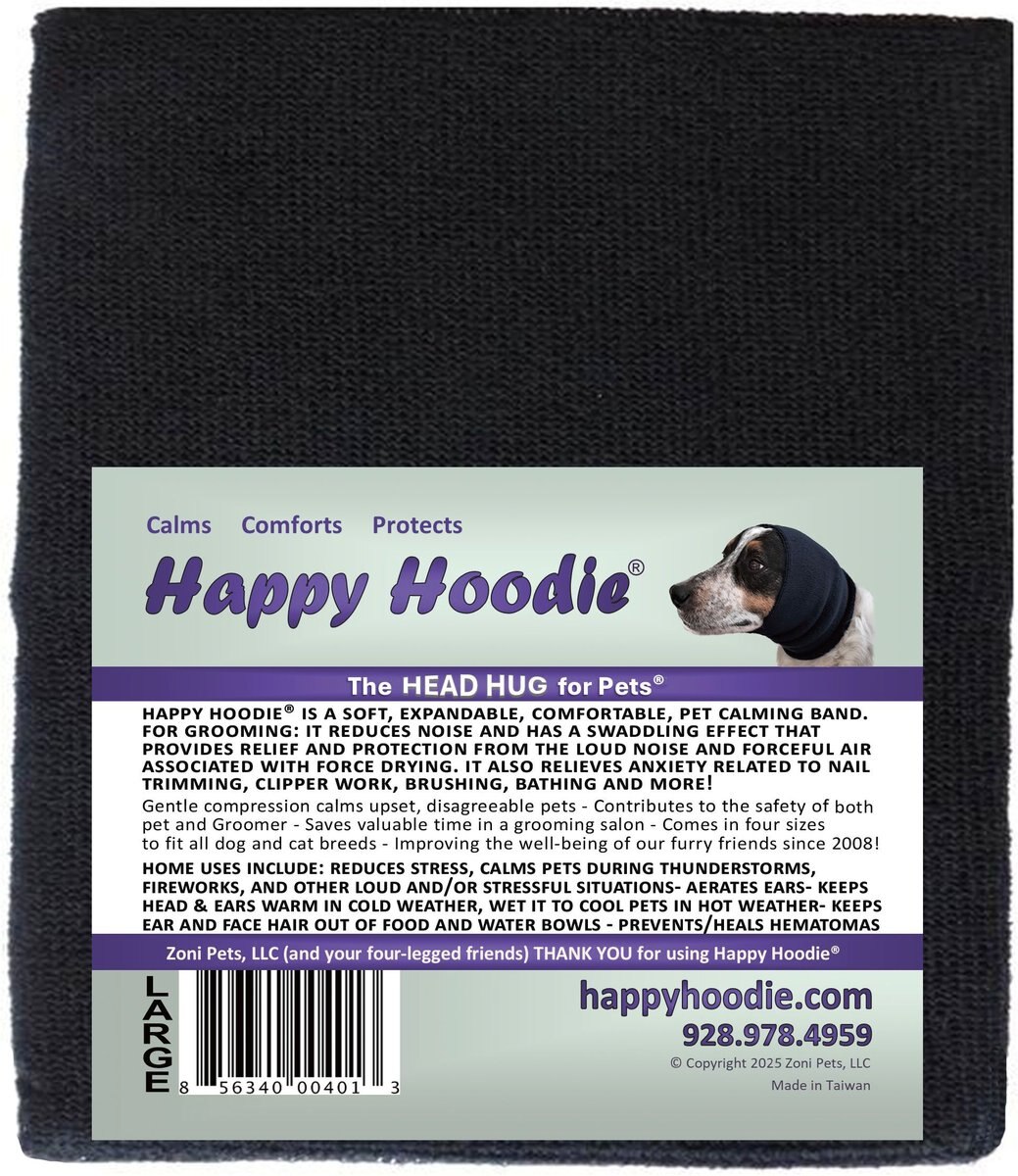 HAPPY HOODIE Calming Cap for Dogs, Black, Large - Chewy.com