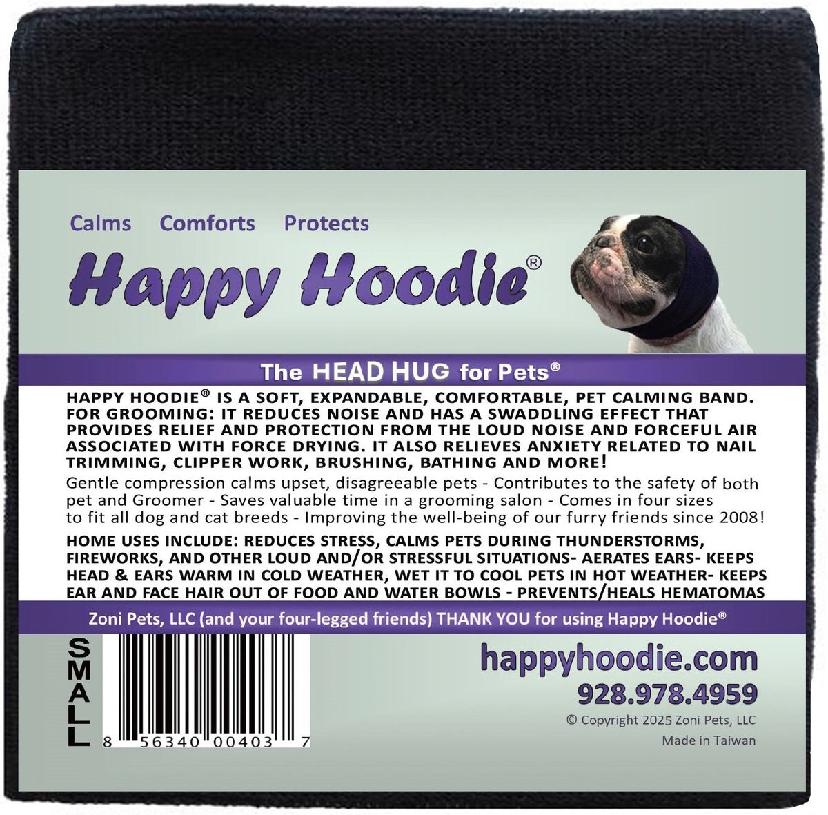 HAPPY HOODIE Calming Cap for Dogs, Black, Small - Chewy.com