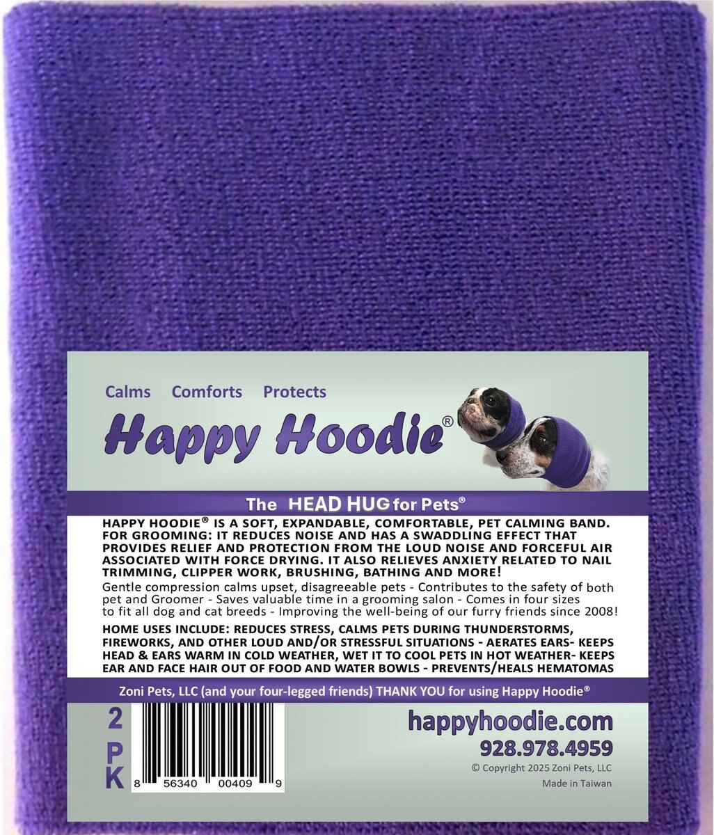 HAPPY HOODIE Calming Cap for Dogs, Small & Large, 2 count, Purple ...