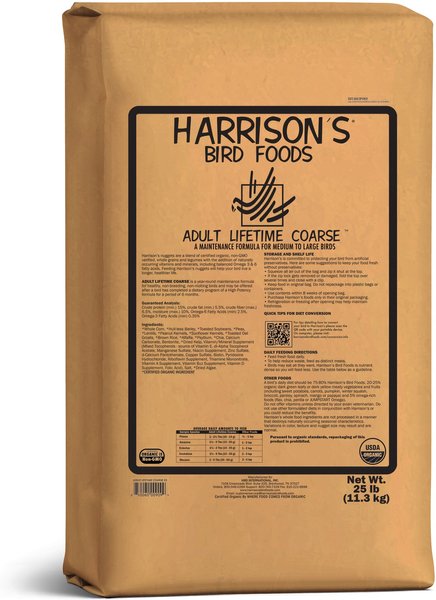 HARRISON'S Adult Lifetime Coarse Organic Pellet Bird Food, 25-lb bag ...