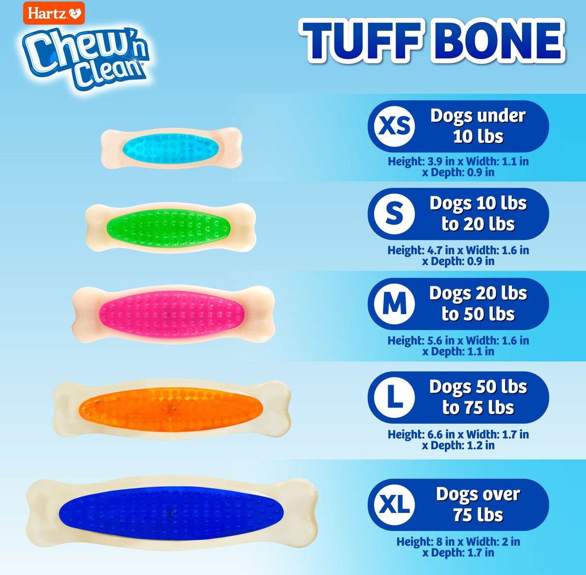 HARTZ Chew 'n Clean Tuff Bone Tough Dog Chew Toy, Large, 3 count ...