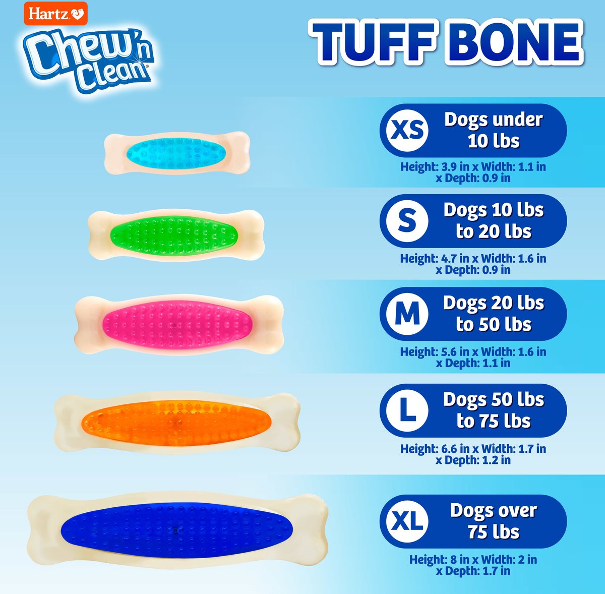 HARTZ Chew 'n Clean Tuff Bone Tough Dog Chew Toy Toy, Color Varies ...