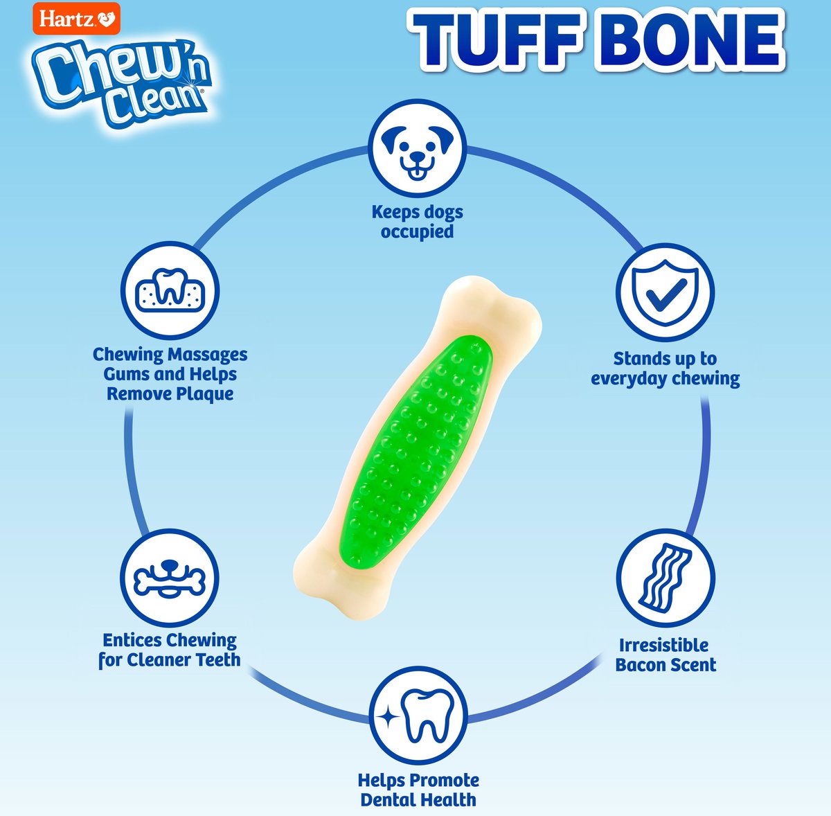 HARTZ Chew 'n Clean Tuff Bone Tough Dog Chew Toy Toy, Color Varies, X ...
