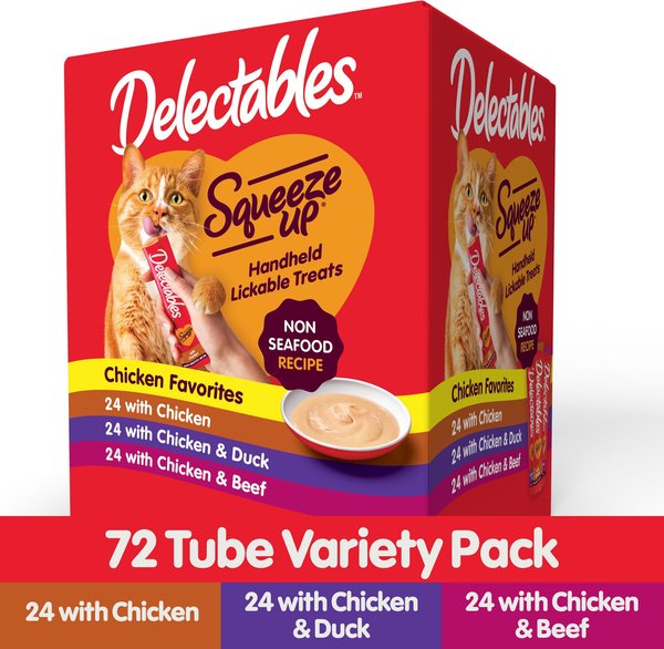 HARTZ Delectables Squeeze Up Non-Seafood Variety Pack Lickable Cat Treats, 0.5-oz, case of 72 ...