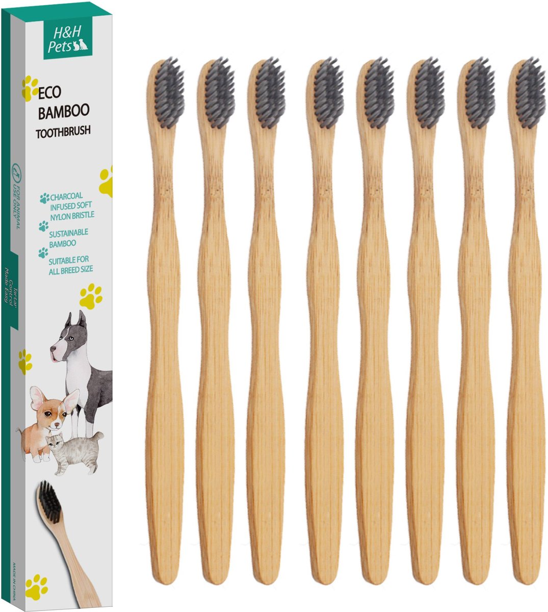 H&H PETS Eco-Friendly Reusable Bamboo Dog & Cat Toothbrush, 8 count ...