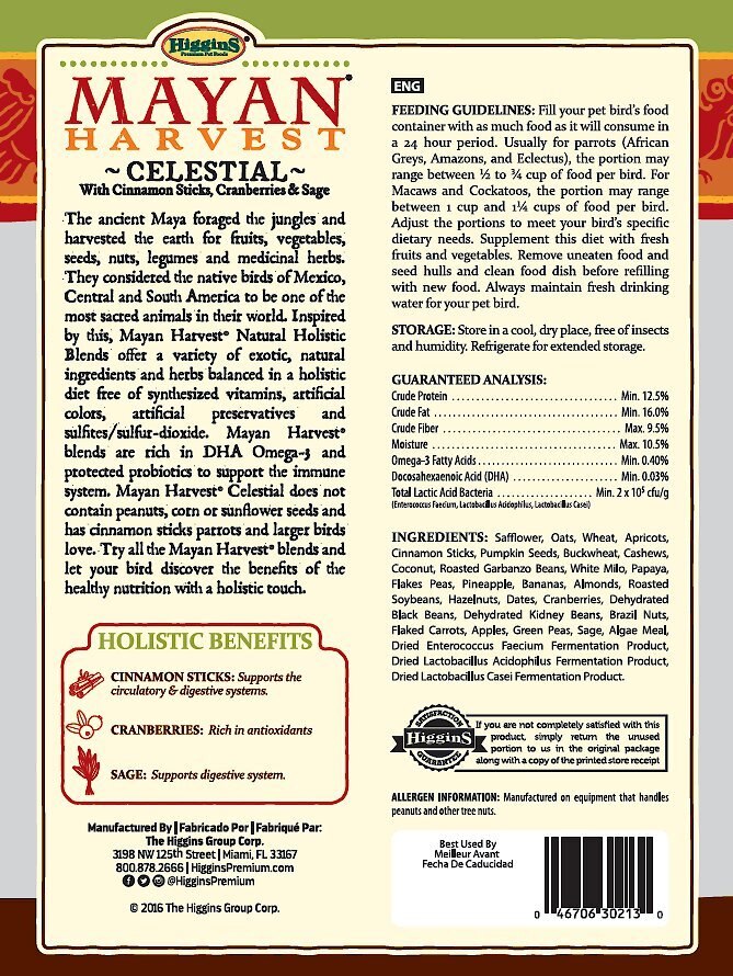HIGGINS Mayan Harvest Celestial Parrot Food, 3-lb bag - Chewy.com