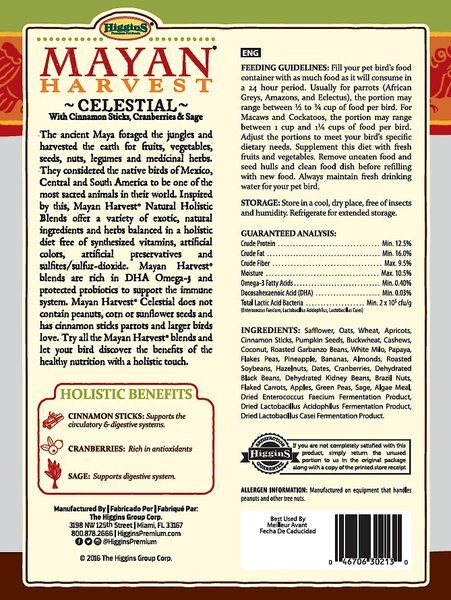 HIGGINS Mayan Harvest Celestial Parrot Food, 3-lb bag - Chewy.com