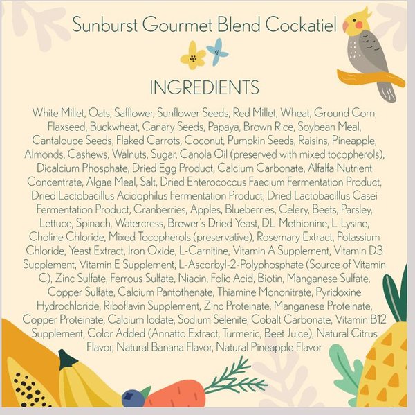 HIGGINS Sunburst Gourmet Blend Cockatiel Bird Food, 25-lb bag - Chewy.com