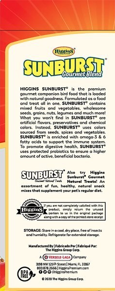 HIGGINS Sunburst Gourmet Blend Parrot Bird Food, 3-lb bag - Chewy.com