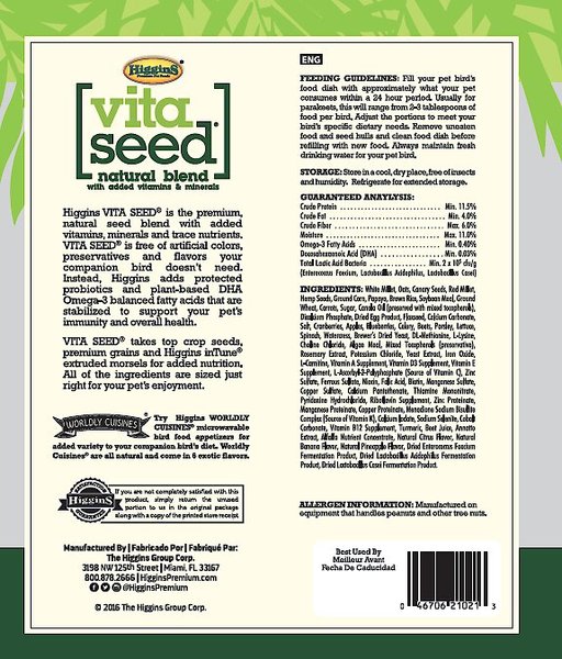HIGGINS Vita Seed Parakeet Bird Food, 5-lb bag - Chewy.com