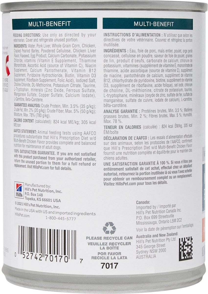 HILL'S PRESCRIPTION DIET w/d Multi-Benefit with Chicken Wet Dog Food ...