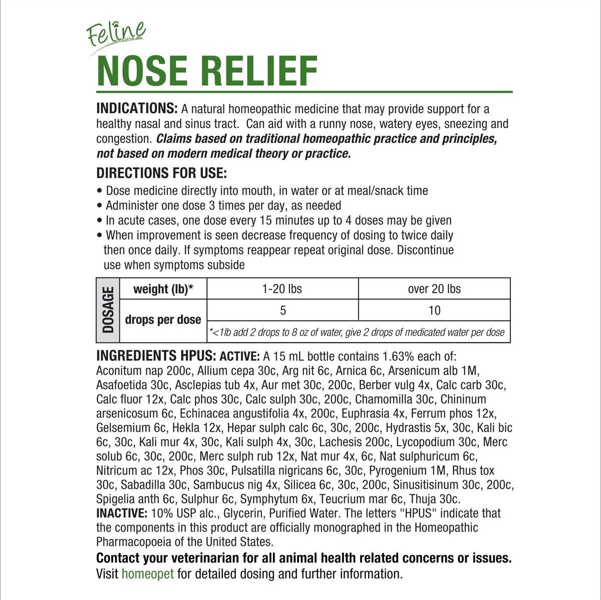 HomeoPet Feline Nose Relief Cat Supplement (Free Shipping) | Chewy