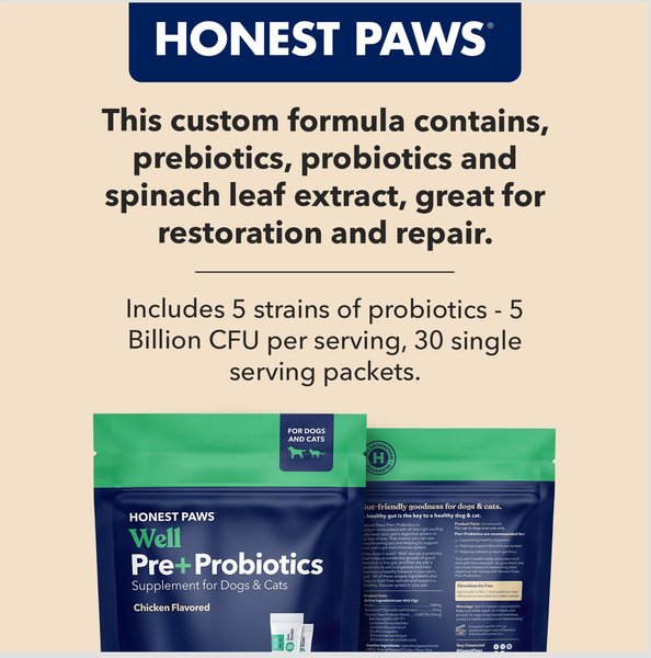 HONEST PAWS Well Pre+ Probiotic Digestive Support Chicken Flavored ...