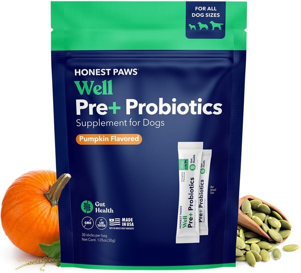 HONEST PAWS Well Pre+ Probiotics Pumpkin Flavored Powder Digestive ...