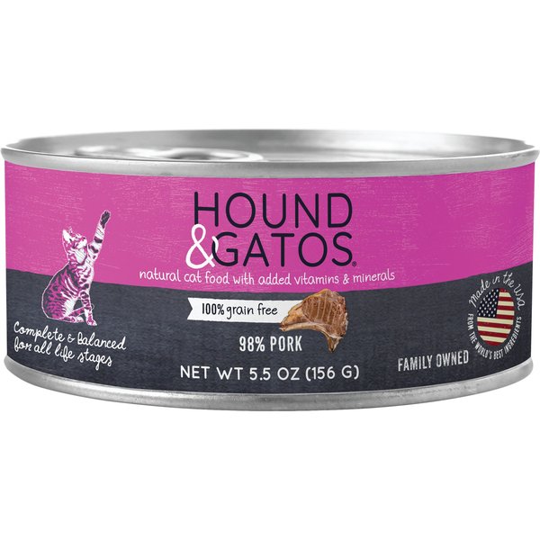 HOUND & GATOS Pork Flavored Cat Wet Food, 5.5-oz can, 24 count - Chewy.com