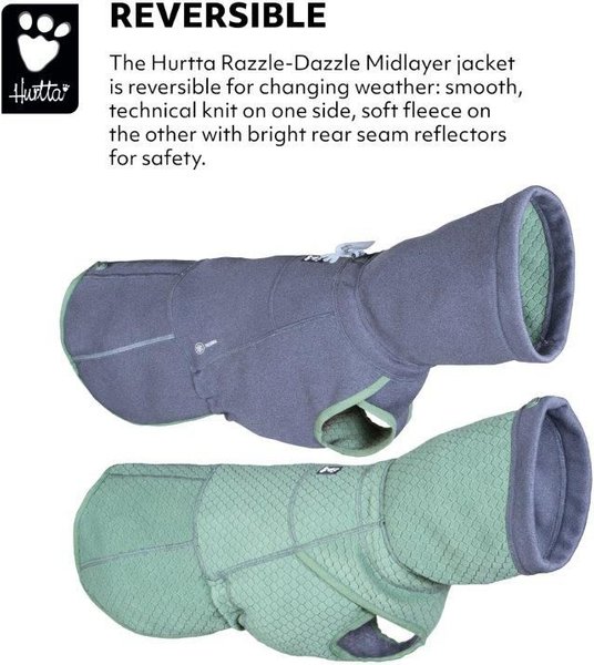 HURTTA Razzle-Dazzle Midlayer Reversible Dog Coat, 10-in, Blackberry ...