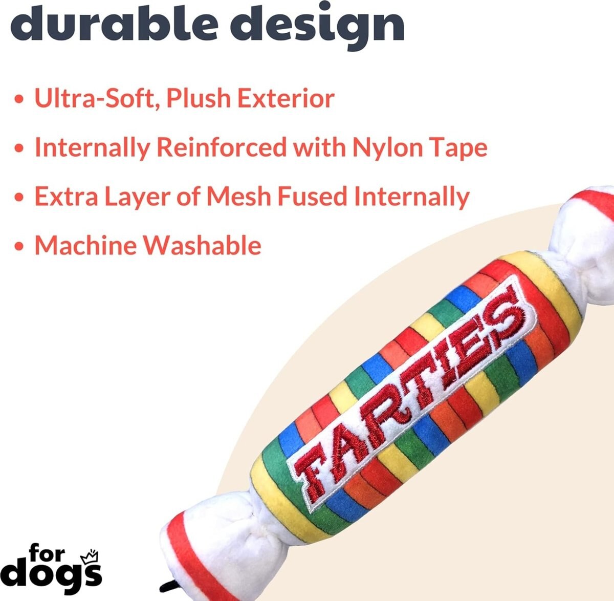 HUXLEY & KENT Dog Power Plush Farties Dog Toy, Multicolor, Large ...