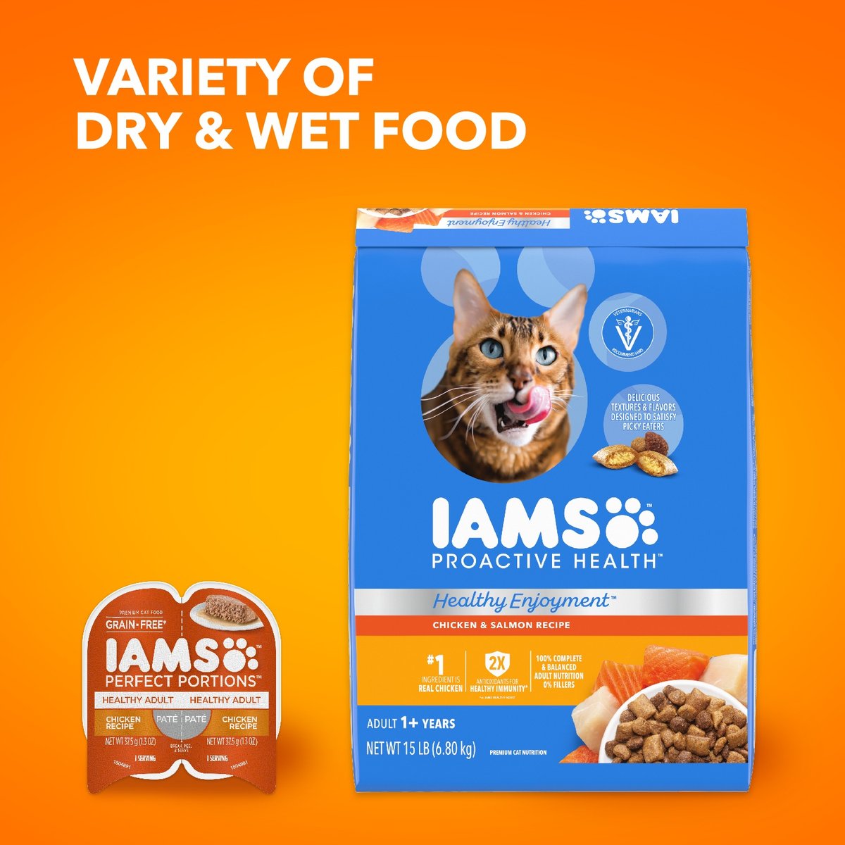 IAMS Proactive Health Healthy Enjoyment Immune Support Chicken & Salmon ...